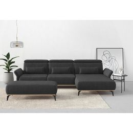 Ecksofa Home Affaire "Fjord L-Form", grau (anthrazit), B:324cm H:93cm T:184cm, 100% Polyester, Sofas, Ecksofa, massiv, wahlweise mit Armlehnfunktion, Kopf- Sitztiefenverstellung