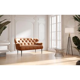 2-Sitzer Home Affaire "Amber", braun (cognac), B:153cm H:97cm T:87cm, 100% Polyester, Sofas, mit Knopfheftung,in verschieden Stoffarten
