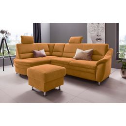 Ecksofa Home Affaire "Cardoso L-Form", gelb (mais), B:250cm H:90cm T:175cm, Struktur impr&auml;gniert (100% Polyester);Luxus-Microfaser ALTARA NUBUCK (100% Polyester);Struktur (52% Polyester, 35% Polyacryl, 13% Baumwolle);Luxus-Microfaser weich (90% Polyester, 10% Polyamid), Sofas, Ecksofa, Federkern, wahlweise mit Bett, Schubkasten