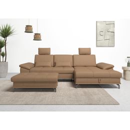 Ecksofa OTTO HOME "Costello L-Form, B: 301 cm mit Sitztiefen-, Armteilverstellung &", braun (cappucino), B:301cm H:89cm T:176cm, Luxus-Microfaser (90% Polyester, 10% Polyamid);Samtoptik (100% Polyester), Sofas, Ecksofa, 3 Nierenkissen, optional Bettfunktion & Bettkasten, Topseller