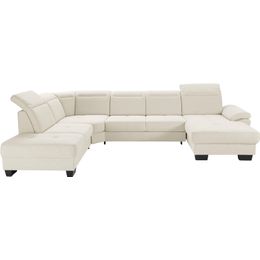 Wohnlandschaft Home Affaire "Cornwall U-Form", beige (natur), B:360cm H:84cm T:253cm, Struktur fein (100% Polyester);Luxus-Microfaser weich (90% Polyester, 10% Polyamid), Sofas, Wohnlandschaft, inkl. Sitztiefenverstellung, wahlweise mit Bettfunktion