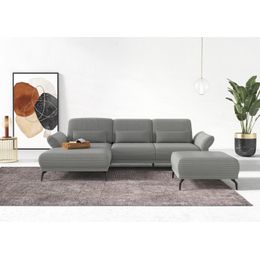 Ecksofa Home Affaire "Coco L-Form", silber, B:284cm H:88cm T:196cm, 100% Polyester, Sofas, Ecksofa, Sitztiefen-, Arm- und Kopfteilverstellung, Cord-Bezug, Fu&szlig;h&ouml;he 15 cm