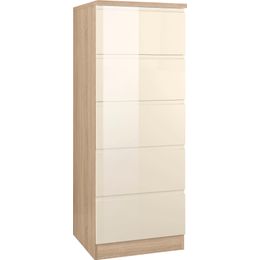Vorratsschrank KOCHSTATION "KS-Virginia", beige (creme hochglanz), B:60cm H:165cm T:60cm, Holzwerkstoff, MDF, Schr&auml;nke, Vorratsschrank, 60 cm breit, mit 5 Ausz&uuml;gen
