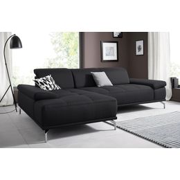 Ecksofa Home Affaire "Caluna", schwarz, B:269cm H:97cm T:174cm, Flachgewebe Mura: (100% Polyester);Luxus-Microfaser Vintageoptik (100% Polyester);Luxus-Mikrofaser (90% Polyester, 10% Polyamid), Sofas, Ecksofa, Inkl.Sitztiefenverstellung, wahlweise mit Kopf- und Armteilverstellung