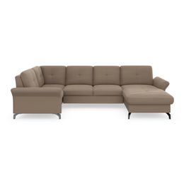 Wohnlandschaft Home Affaire "Calando U-Form", grau (taupe), B:326cm H:91cm T:188cm, 98% Polyester 2% Polyamid, Sofas, Wohnlandschaft, wahlweise mit Bettfunktion, Bettkasten und Armteilfunktion