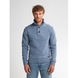 Troyer PETROL INDUSTRIES, Herren, Gr. L, blau (pale blau), Strick, Obermaterial: 87% Baumwolle, 13% Polyester, regular fit normal, B&uuml;ndchen, Pullover Troyer, Kragen mit Rei&szlig;- und Knopfverschluss