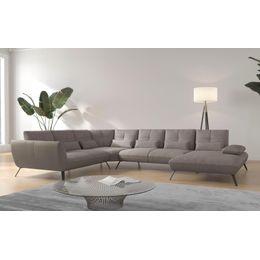 Wohnlandschaft OTTO HOME "Mikado U-Form", grau (taupe), B:376cm H:88cm T:297cm, 100% Polyester, Sofas, Wohnlandschaft, inkl. Sitztiefenverstellung und Armteilverstellung
