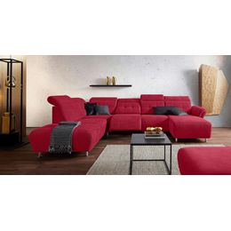 Wohnlandschaft Home Affaire "Manhattan U-Form", rot, B:345cm H:102cm T:247cm, Luxus Microfaser2 (90% Polyester, 10% Polyamid);Flachgewebe (100% Polyester);Luxus-Microfaser1 (100% Polyester), Sofas, Wohnlandschaft, 2 Sitze mit elektrischer Relaxfunktion, verstellbare Armlehnen