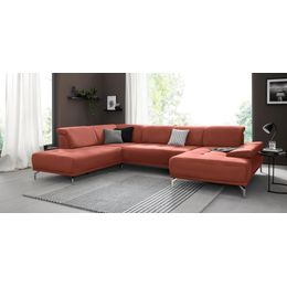 Wohnlandschaft Home Affaire "Caluna", orange (terra), B:334cm H:81cm T:235cm, Flachgewebe Mura: (100% Polyester);Luxus-Microfaser Vintageoptik (100% Polyester);Luxus-Mikrofaser (90% Polyester, 10% Polyamid), Sofas, Wohnlandschaft, Inkl.Sitztiefenverstellung, wahlweise mit Kopf- und Armteilverstellung