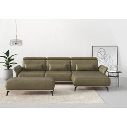 Ecksofa Home Affaire "Fjord L-Form", gr&uuml;n (olive), B:324cm H:93cm T:184cm, 100% Polyester, Sofas, Ecksofa, massiv, wahlweise mit Armlehnfunktion, Kopf- Sitztiefenverstellung