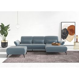 Ecksofa Home Affaire "Coco L-Form", blau (blau, grau), B:284cm H:88cm T:196cm, 100% Polyester, Sofas, Ecksofa, Sitztiefen-, Arm- und Kopfteilverstellung, Cord-Bezug, Fu&szlig;h&ouml;he 15 cm