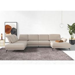 Sit & More Wohnlandschaft SIT & MORE "Coco U-Form", beige (creme), B:382cm H:88cm T:242cm, 100% Polyester, Sofas, Wohnlandschaft, Sitztiefen-, Arm- und Kopfteilverstellung, Cord-Bezug, Fu&szlig;h&ouml;he 15 cm