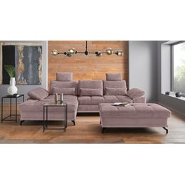 Ecksofa OTTO HOME "Costello L-Form, B: 301 cm mit Sitztiefen-, Armteilverstellung &", lila (flieder), B:301cm H:89cm T:176cm, 100% Polyester;Samtoptik (100% Polyester), Sofas, Ecksofa, 3 Nierenkissen, optional Bettfunktion & Bettkasten
