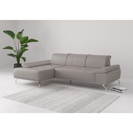 Ecksofa Home Affaire "Caluna", grau (light grau), B:280cm H:81cm T:174cm, Sofas, Ecksofa, Inkl.Sitztiefenverstellung, wahlweise mit Kopf- und Armteilverstellung