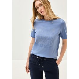 T-Shirt Cecil, Damen, Gr. XL (44), deep pastel blau, Jersey, Obermaterial: 100% Baumwolle, bestickt, regular fit taillenbedeckt, Rundhals, gerader Abschluss, Shirts T-Shirt, mit Schmucksteinen