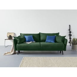 Schlafsofa Collection AB "Asra", gr&uuml;n (flaschengr&uuml;n, olivegr&uuml;n), B:228cm H:95cm T:104cm, 100% Polyester, Sofas, Schlafsofa, incl. Bettfunktion und Bettkasten, Seitentasche im Armteil, Federkern