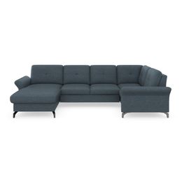 Wohnlandschaft Home Affaire "Calando U-Form", blau (blaugrau), B:326cm H:91cm T:188cm, 100% Polyester, Sofas, Wohnlandschaft, wahlweise mit Bettfunktion, Bettkasten und Armteilfunktion