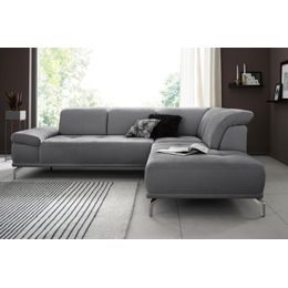 Ecksofa Home Affaire "Caluna", grau, B:262cm H:97cm T:233cm, Luxus-Microfaser Vintageoptik (100% Polyester);Flachgewebe Mura: (100% Polyester);Luxus-Mikrofaser (90% Polyester, 10% Polyamid), Sofas, Ecksofa, Inkl.Sitztiefenverstellung, wahlweise mit Kopf- und Armteilverstellung