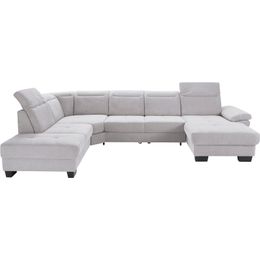 Wohnlandschaft Home Affaire "Cornwall U-Form", silber, B:360cm H:84cm T:253cm, Struktur fein (100% Polyester);Luxus-Microfaser weich (90% Polyester, 10% Polyamid), Sofas, Wohnlandschaft, inkl. Sitztiefenverstellung, wahlweise mit Bettfunktion
