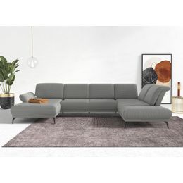 Sit & More Wohnlandschaft SIT & MORE "Coco U-Form", silber, B:382cm H:88cm T:242cm, 100% Polyester, Sofas, Wohnlandschaft, Sitztiefen-, Arm- und Kopfteilverstellung, Cord-Bezug, Fu&szlig;h&ouml;he 15 cm