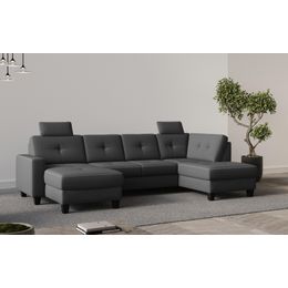 Wohnlandschaft Home Affaire "Varese", grau (dunkelgrau), B:304cm H:91cm T:170cm, 95%Polyester 5%Polyamid, Sofas, Wohnlandschaft, wahlweise mit Bettfunktion und Bettkasten