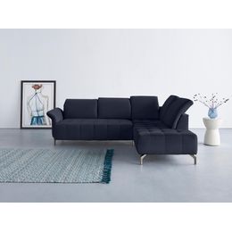 Ecksofa Home Affaire "Fresh L-Form", blau (navy), B:260cm H:79cm T:220cm, 100% Polyester, Sofas, Ecksofa, Federkern, wahlweise Kopfteilverstellung und motorischer Vorziehsitz