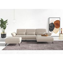 Ecksofa Home Affaire "Coco L-Form", beige (creme), B:284cm H:88cm T:196cm, 100% Polyester, Sofas, Ecksofa, Sitztiefen-, Arm- und Kopfteilverstellung, Cord-Bezug, Fu&szlig;h&ouml;he 15 cm