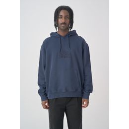 Kapuzensweatshirt Cleptomanicx "Boxy Hooded Residence", Herren, Gr. M, blau (dunkelblau), 100% Baumwolle, bestickt, normal, ohne Ausschnitt, Sweatshirts, im lockeren Schnitt