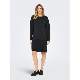 Midikleid Only "ONLGLORIA LS BOATNECK DRESS EX KNT", Damen, Gr. M (38), N-Gr, grau (dunkelgrau melange), Strick, Obermaterial: 93% Polyester, 4% Nylon, 3% Elasthan, unifarben, slim fit knielang, Rundhals, Kleider Midikleid, Sommerkleid