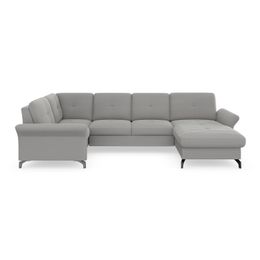 Wohnlandschaft Home Affaire "Calando U-Form", silber, B:326cm H:91cm T:188cm, 90% Polyester 10% Polyamid, Sofas, Wohnlandschaft, wahlweise mit Bettfunktion, Bettkasten und Armteilfunktion