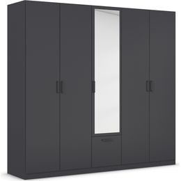 Dreht&uuml;renschrank Rauch "Kleiderschrank Schrank Garderobe W&auml;scheschrank BARI mit Spiegel", grau (graumetallic), B:225cm H:210cm T:54cm, Holzwerkstoff, Schr&auml;nke, Dreht&uuml;renschrank, mit Schubasten mittig, moderner Griff in Graumetallic MADE IN GERMANY