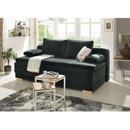 Schlafsofa OTTO HOME "Berlin", gr&uuml;n, B:202cm H:99cm T:98cm, Samtoptik (100% Polyester), Sofas, Schlafsofa, Dauerschl&auml;fer mit Boxspringfederung, Bettfunktion und Bettkasten