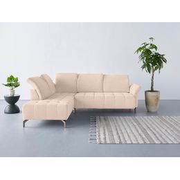 Ecksofa Home Affaire "Fresh L-Form", beige (creme), B:260cm H:79cm T:220cm, 100% Polyester, Sofas, Ecksofa, Federkern, wahlweise Kopfteilverstellung und motorischer Vorziehsitz