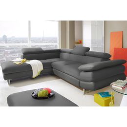 Ecksofa COTTA "Solution L-Form", grau, B:279cm H:73cm T:228cm, Sofas, Ecksofa, mit Arm- & Kopfteilverstellung, wahlweise mit Bettfunktion