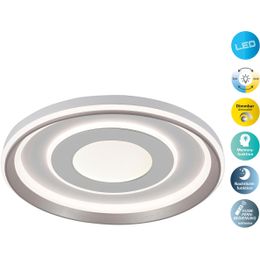 N&auml;ve N&Auml;VE LED Deckenleuchte "Doira", wei&szlig;, 1, &Oslash; 50cm H: 7,5cm, 1 Stk., Leuchten, wei&szlig;/silber, dimmbar per Fernbedienung (inkl), CCT, Memory, Nachtlicht, LED Deckenleuchte