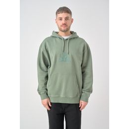 Kapuzensweatshirt Cleptomanicx "Boxy Hooded Residence", Herren, Gr. M, gr&uuml;n (dunkelgr&uuml;n), 100% Baumwolle, bestickt, normal, ohne Ausschnitt, Sweatshirts, im lockeren Schnitt