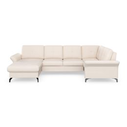 Wohnlandschaft Home Affaire "Calando U-Form", beige (creme), B:326cm H:91cm T:188cm, 100% Polyester, Sofas, Wohnlandschaft, wahlweise mit Bettfunktion, Bettkasten und Armteilfunktion