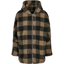 Winterjacke Urban Classics "Urban Classics Damen Ladies Hooded Oversized Check Sherpa Jacket", Damen, Gr. XXL, softtaupe, schwarz, 100% Polyester, kariert, oversize, ohne Ausschnitt, Jacken Winterjacke