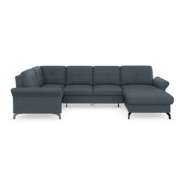 Wohnlandschaft Home Affaire "Calando U-Form", blau (blaugrau), B:326cm H:91cm T:188cm, 100% Polyester, Sofas, Wohnlandschaft, wahlweise mit Bettfunktion, Bettkasten und Armteilfunktion
