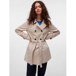 V&eacute;ro Moda VERO MODA Damen Trenchcoat "VMCHELSEA OLIVIA TRENCHCOAT NOOS", beige, Gr. S, unifarben, Twill, Obermaterial: 100% Polyester, M&auml;ntel, kurzer 2-Reiher
