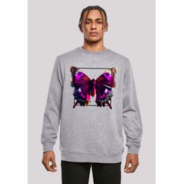 F4NT4STIC Herren Kapuzenpullover "Pink Schmetterling CREWNECK", grau, Gr. XXL, Obermaterial: 50% Baumwolle, 50% Polyester, Pullover, Print