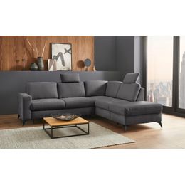 Ecksofa Home Affaire, B:249cm H:88cm T:212cm, grau, Struktur impr&auml;gniert - feucht abwischbar (100% Polyester);Struktur Flausch (90% Polyester, 10%