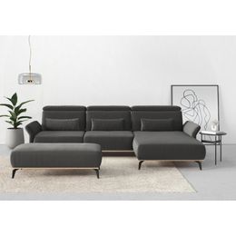 Ecksofa Home Affaire, B:324cm H:93cm T:184cm, grau, 100% Polyester, Wohnzimmer, Sofas, "Fjord L-Form", massiv, wahlweise mit Armlehnfunktion, Kopf-