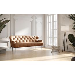 3-Sitzer Home Affaire, B:193cm H:97cm T:87cm, braun, 100% Polyester, Sofas, "Amber", mit Knopfheftung,in verschieden Stoffarten
