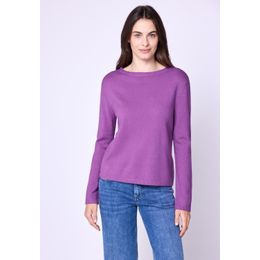 Rundhalspullover STREET ONE STUDIO, Damen, Gr. 38, floral pink, Stoff, 30% Polyester, 29% Polyacryl, 21% Viskose, 20% Nylon, unifarben, comfort fit normal, Rundhals, abgesteppt, Pullover Rundhalspullover, in Unifarbe
