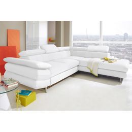 Ecksofa COTTA, B:262cm H:73cm T:228cm, wei&szlig;, Wohnzimmer, Sofas, "Solution L-Form", mit Arm- & Kopfteilverstellung, wahlweise mit Bettfunktion