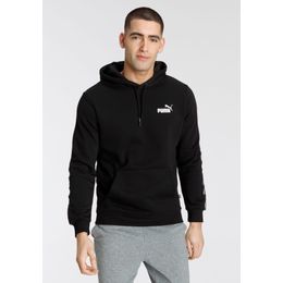 Puma Herren Kapuzensweatshirt "ESS+ TAPE HOODIE FL", schwarz, Gr. S, bedruckt, Fleece, Obermaterial: 66% Baumwolle, 34% Polyester, Sweatshirts, mit