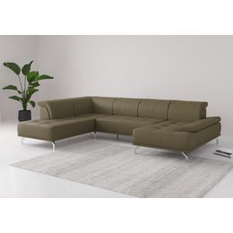 Wohnlandschaft Home Affaire, B:334cm H:81cm T:235cm, gr&uuml;n, Sofas, "Caluna", Inkl.Sitztiefenverstellung, wahlweise mit Kopf- und Armteilverstellung