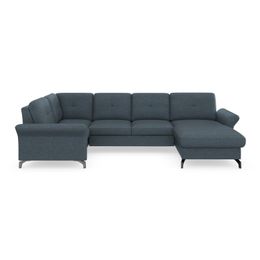 Wohnlandschaft Home Affaire, B:326cm H:91cm T:188cm, blau, 100% Polyester, Sofas, "Calando U-Form", wahlweise mit Bettfunktion, Bettkasten und