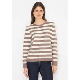 Rundhalspullover Cecil, Damen, Gr. L (42), chocolate mousse melange, Web, 37% Baumwolle, 34% Polyacryl, 26% Polyester, 3% Elasthan, gestreift, comfort fit normal, Rundhals, B&uuml;ndchen, Pullover Rundhalspullover, Feinstrick